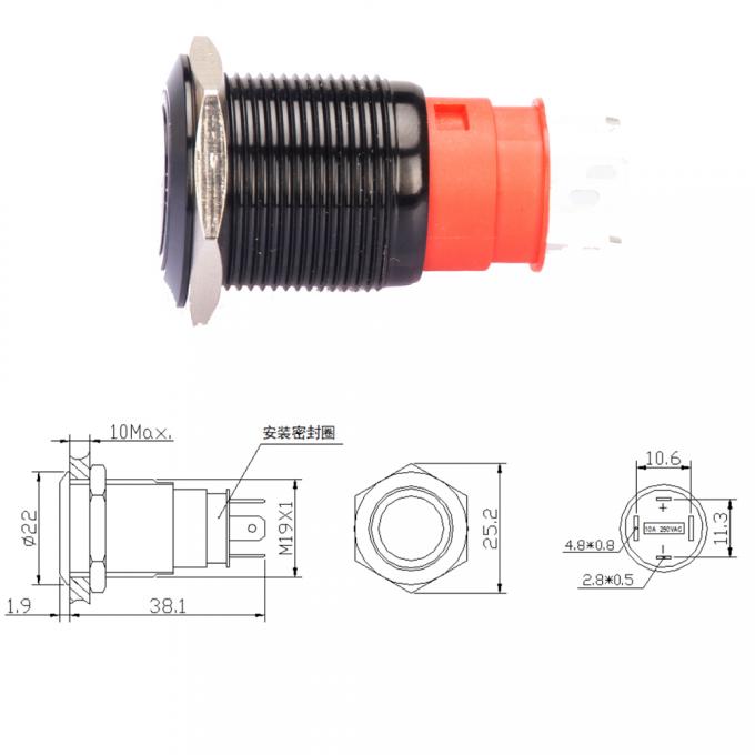 316 Stainless Steel Underwater 22mm Ip68 Seal Piezo Switch Momentary