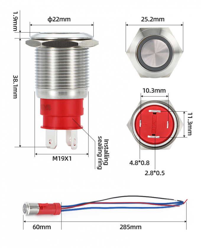 waterproof protection 24V Push Button light Switch metal 19mm Panel Mount